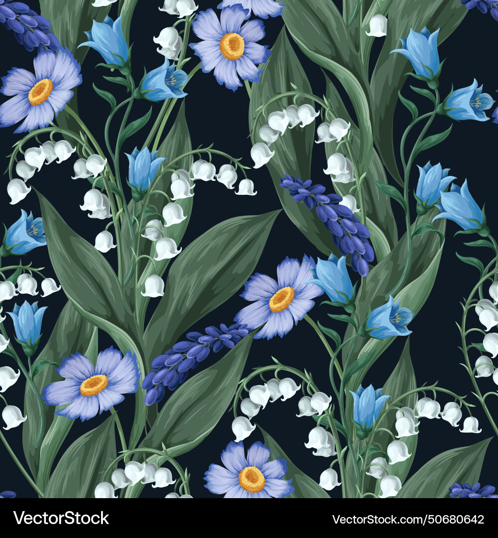 Seamless pattern with lilies of the valley Vector Image