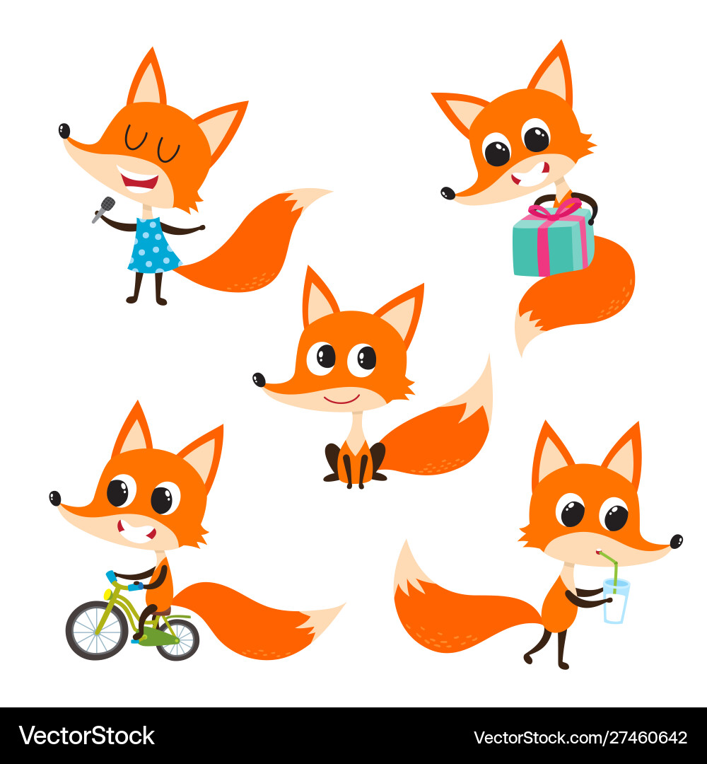 Set cartoon funny fox isolated on white Royalty Free Vector