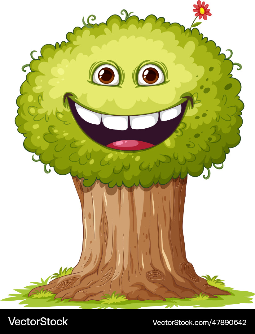 Smiley happy tree cartoon Royalty Free Vector Image