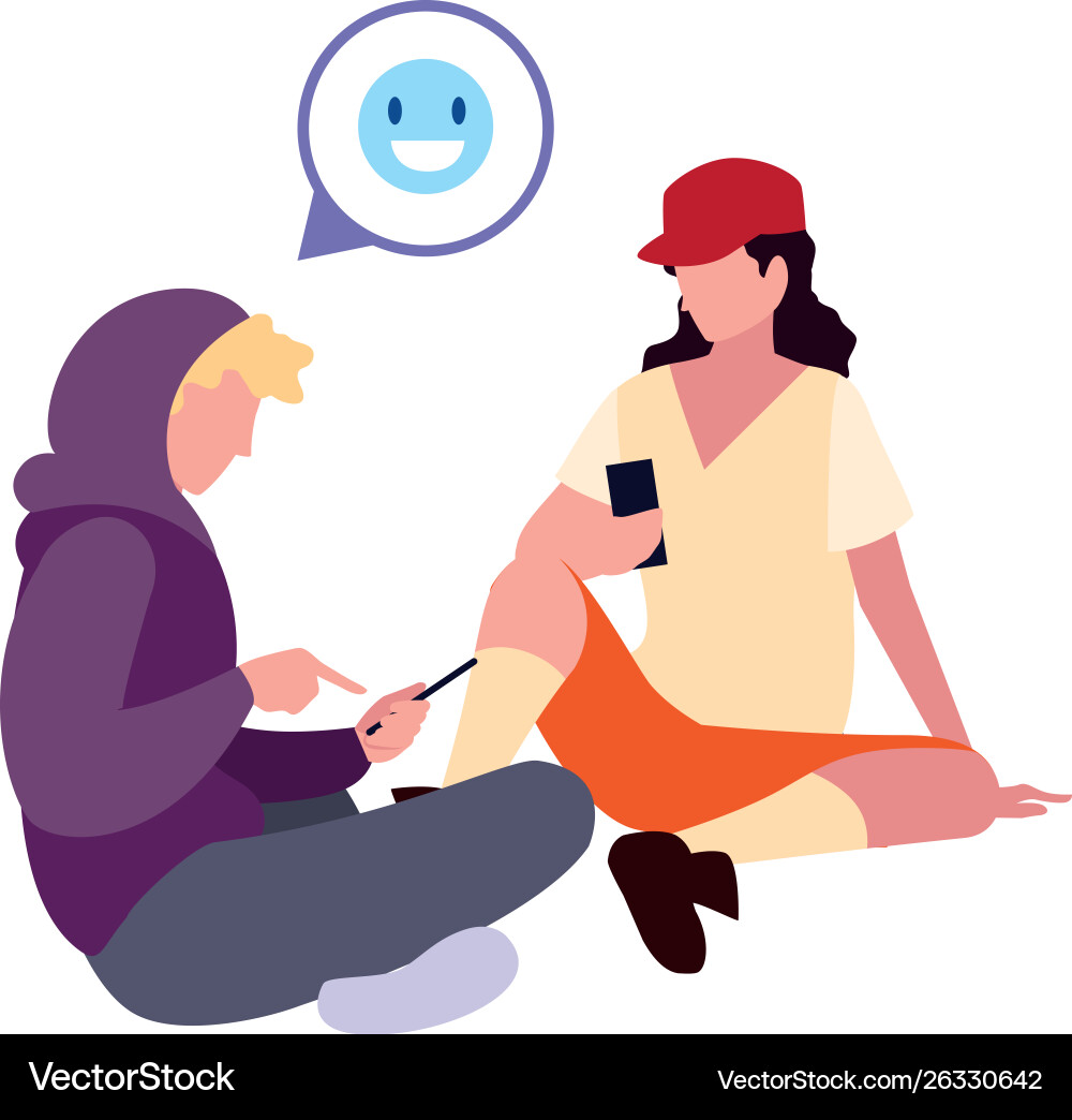 Two men using smartphone social media Royalty Free Vector