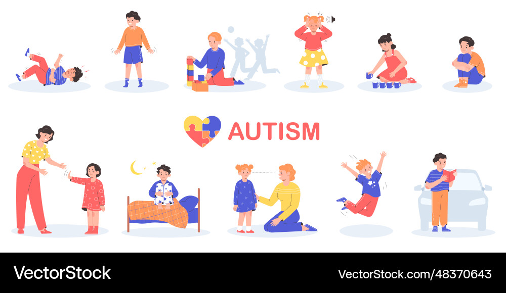Autism flat set Royalty Free Vector Image - VectorStock