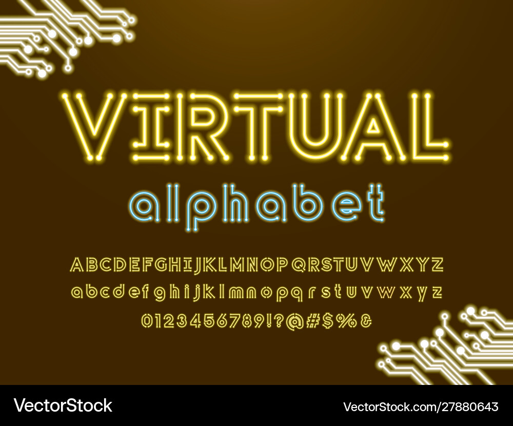 Circuit fonts neon Royalty Free Vector Image - VectorStock