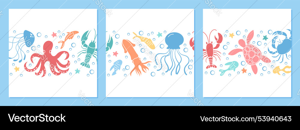 Colorful marine animals with underwater elements Vector Image
