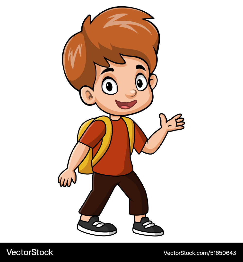 Cute happy school boy cartoon Royalty Free Vector Image