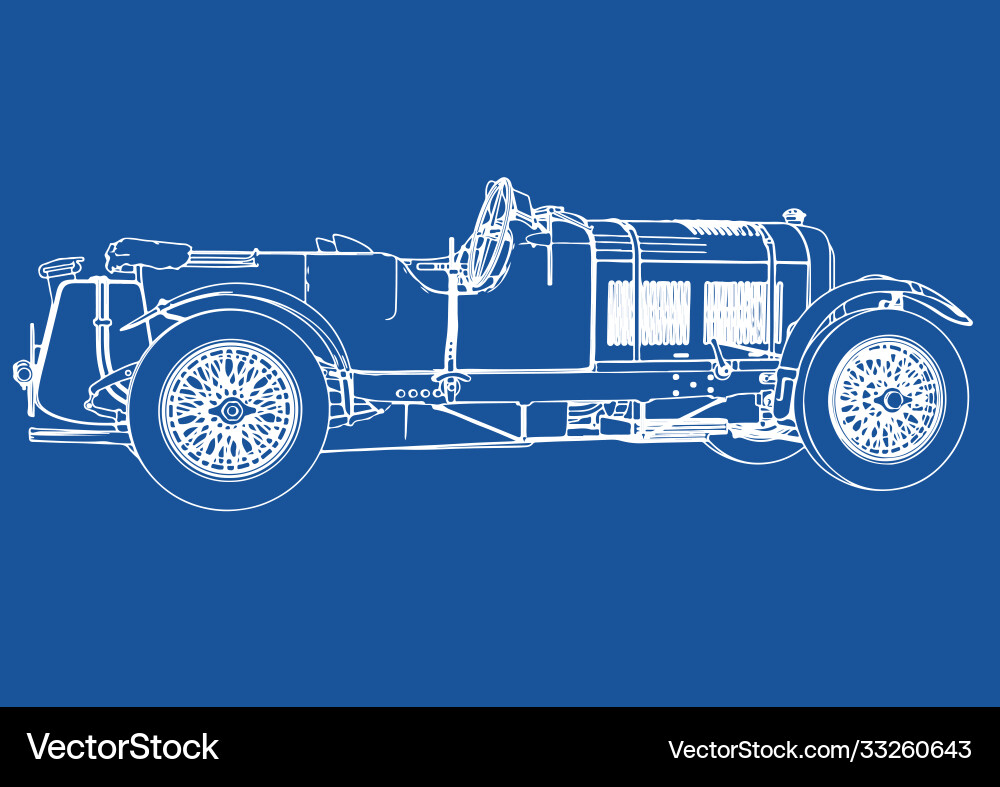 Drawing a retro car on blue background Royalty Free Vector