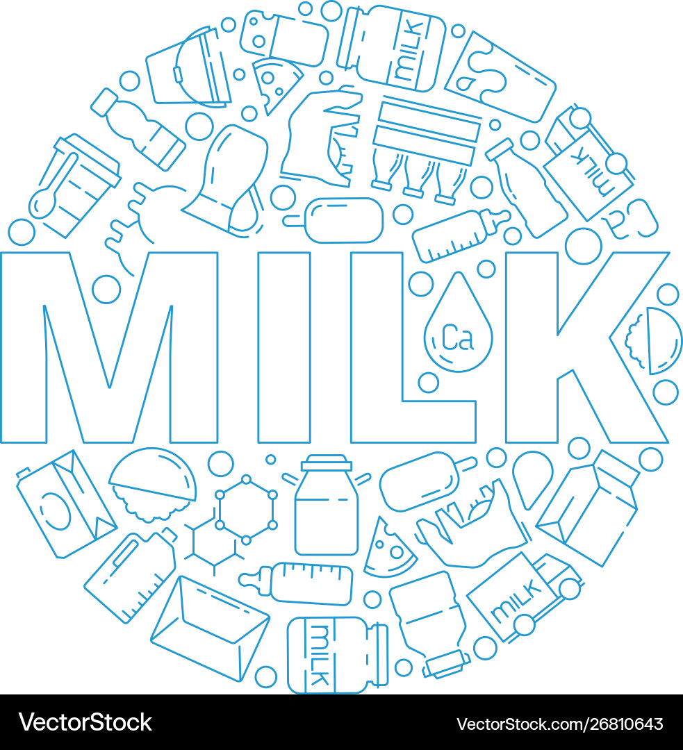 Milch Ikonen Kreisform mit Symbolen Milch Vektorbild