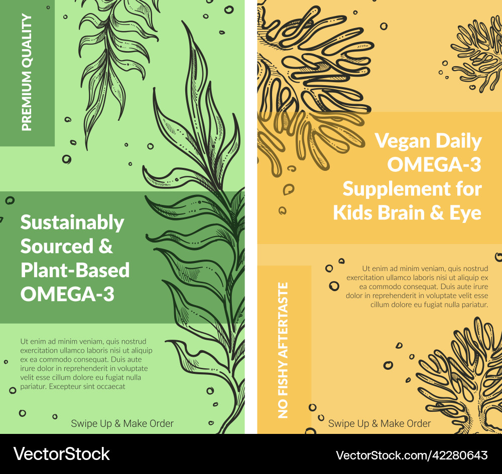 Plant based omega 3 dietary supplement meal set Vector Image