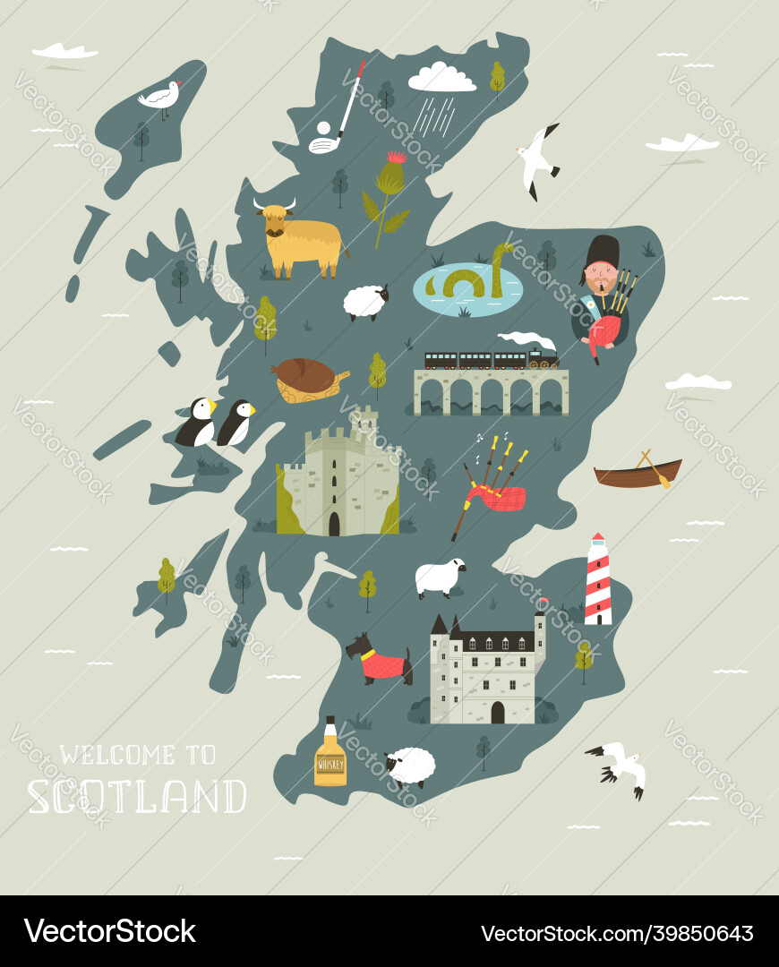 Scotland Map with Landmarks Royalty Free Vector Image