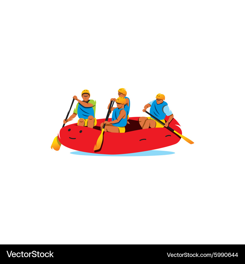 Four men rafting the river sign Royalty Free Vector Image