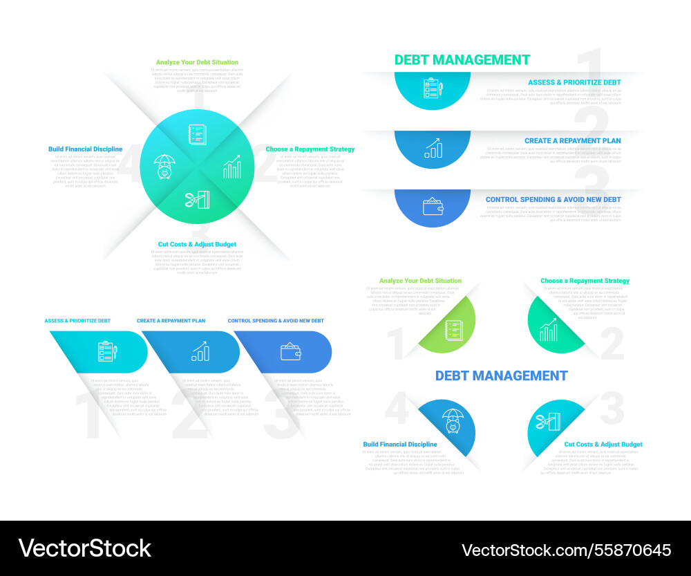 A set of infographics effective debt Royalty Free Vector