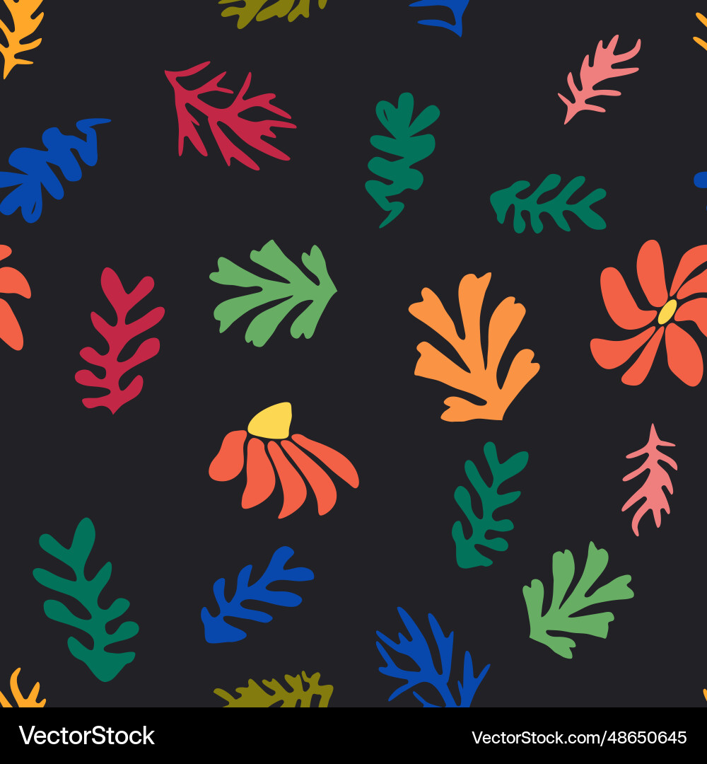 Blue matisse floral pattern crooked leaves Vector Image