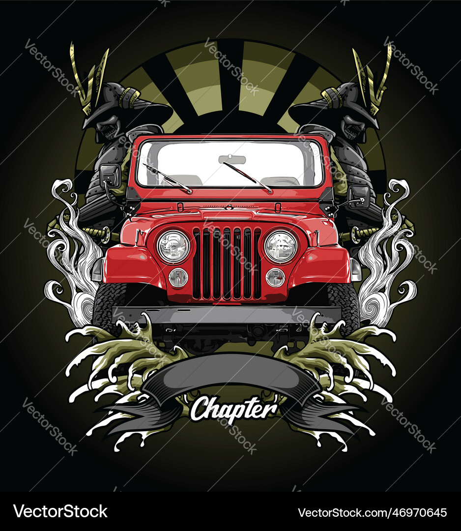 Car front view and samurai template Royalty Free Vector