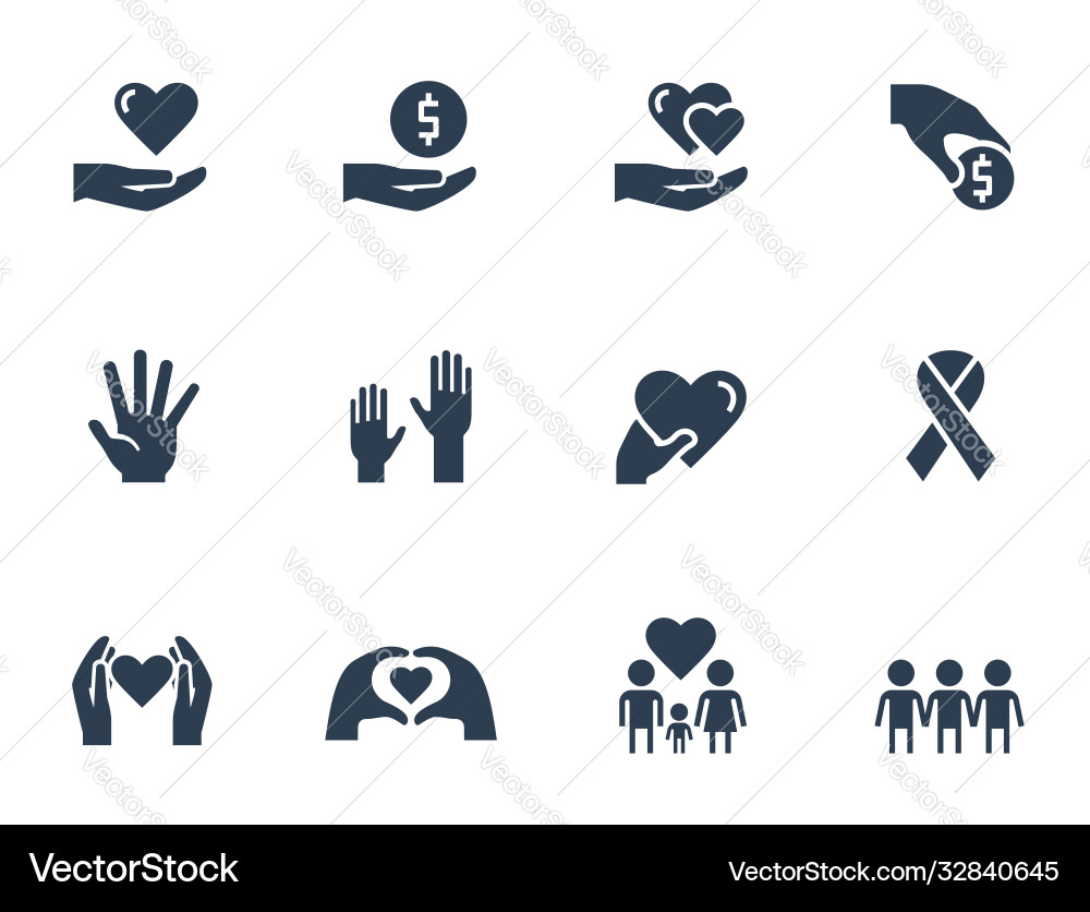 Charity Icon Set - Donation & Volunteering Vector Image
