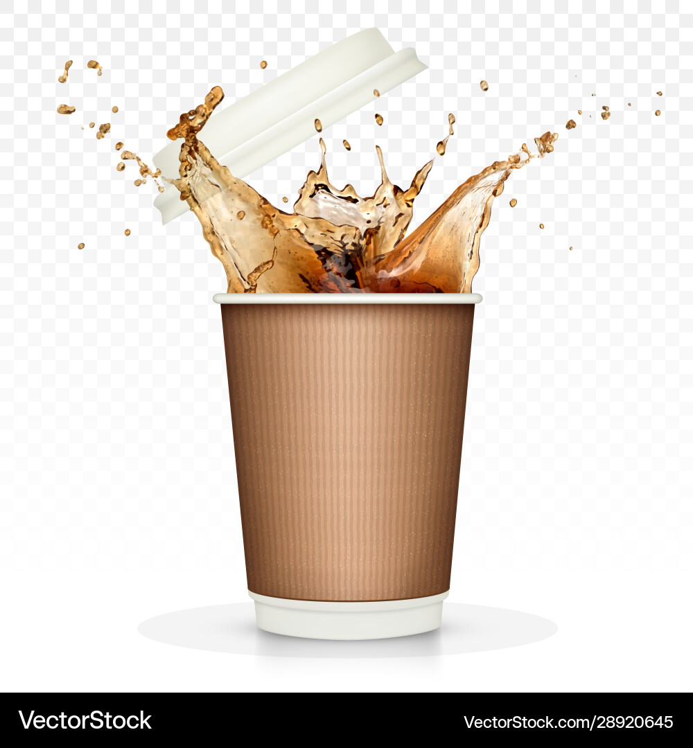 Coffee splash in paper cup isolated on white Vector Image