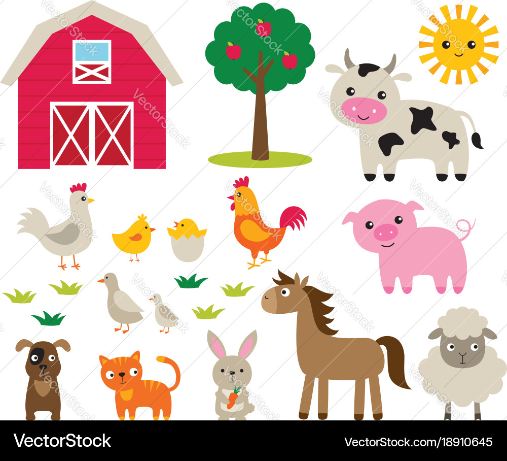 Cute Farm Animals Collection Royalty Free Vector Image