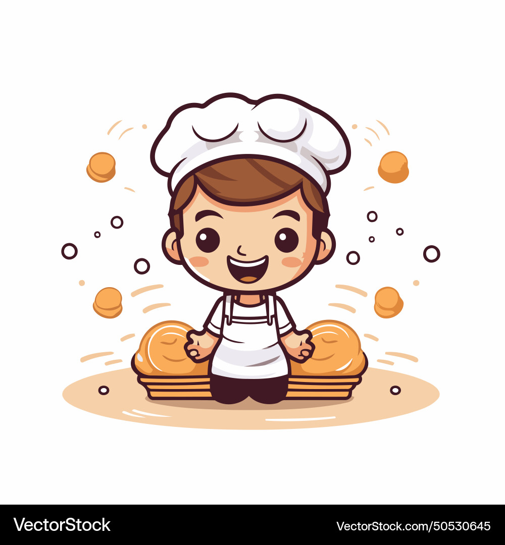 Cute little chef boy with bread cartoon graphic Vector Image