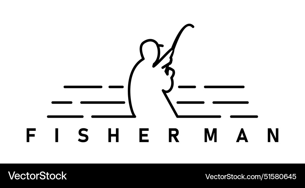 Fisherman line design art Royalty Free Vector Image
