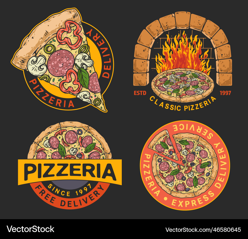 Hot pizza set colorful posters Royalty Free Vector Image