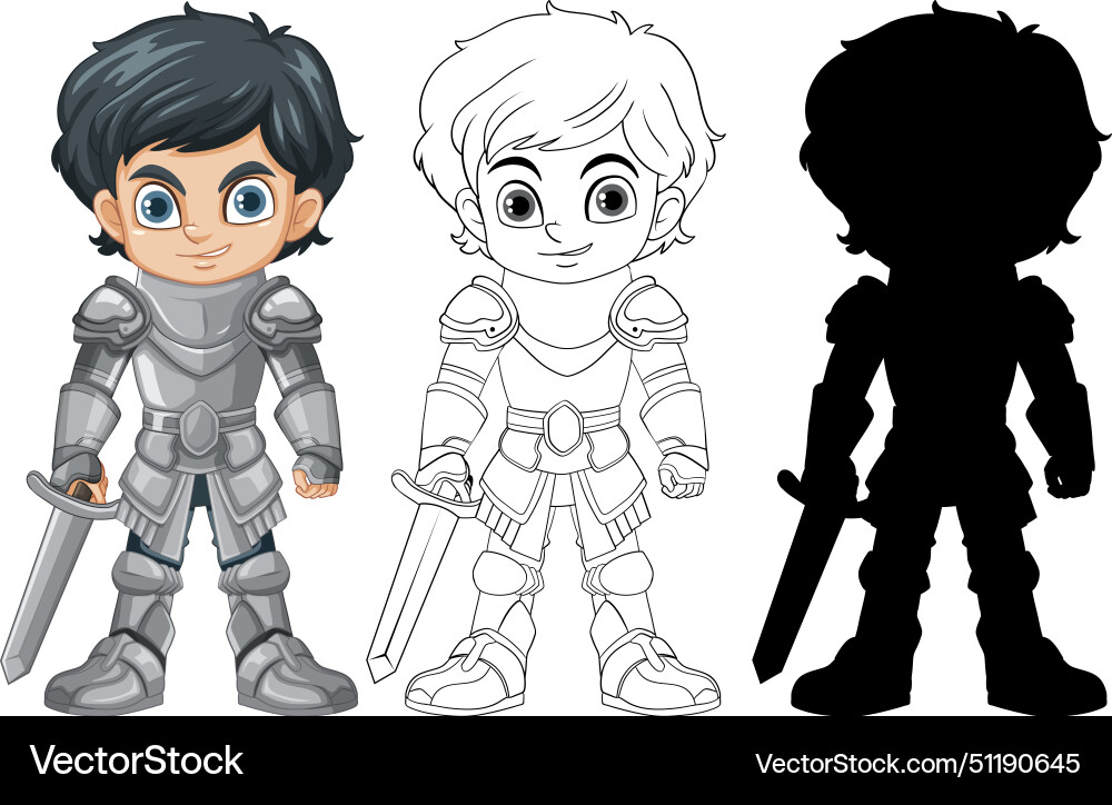 Knight in three design stages Royalty Free Vector Image
