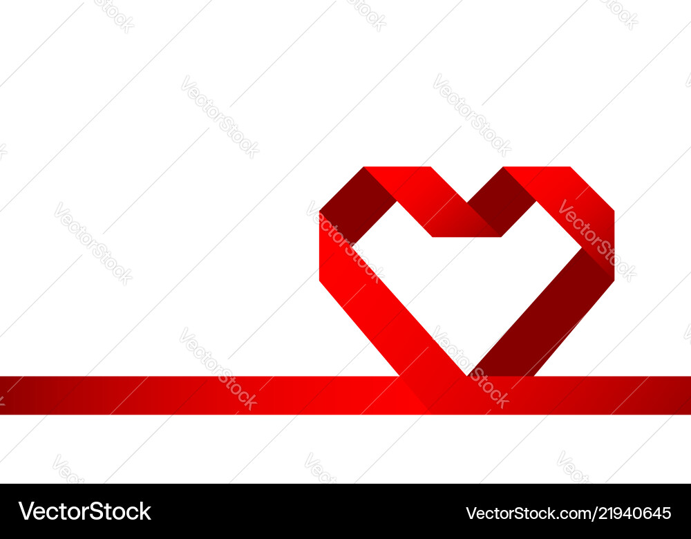 Red ribbon heart on white background stock Vector Image