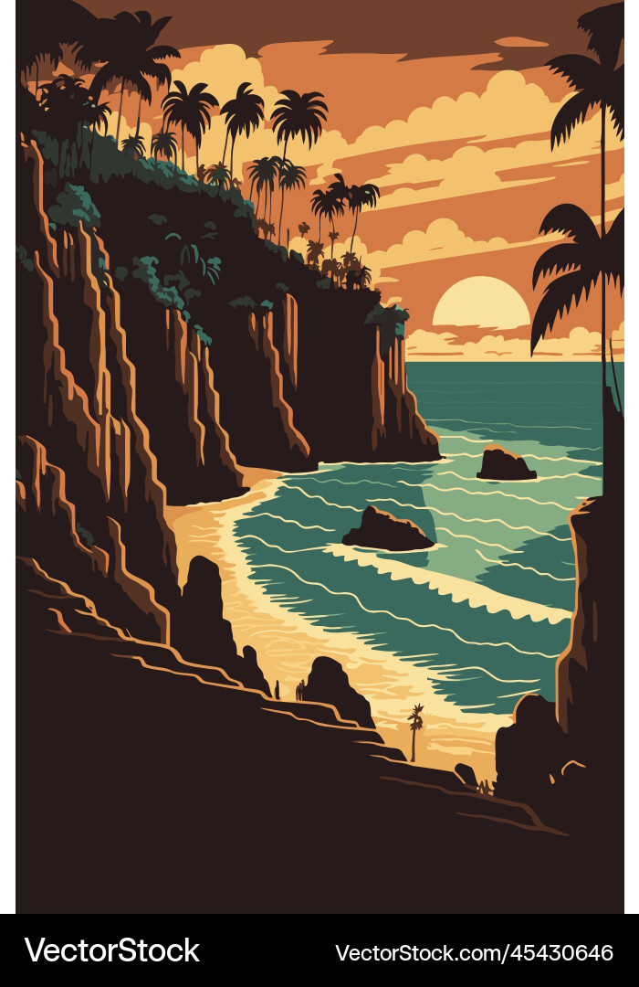 Beautiful bali beach cliff background Royalty Free Vector