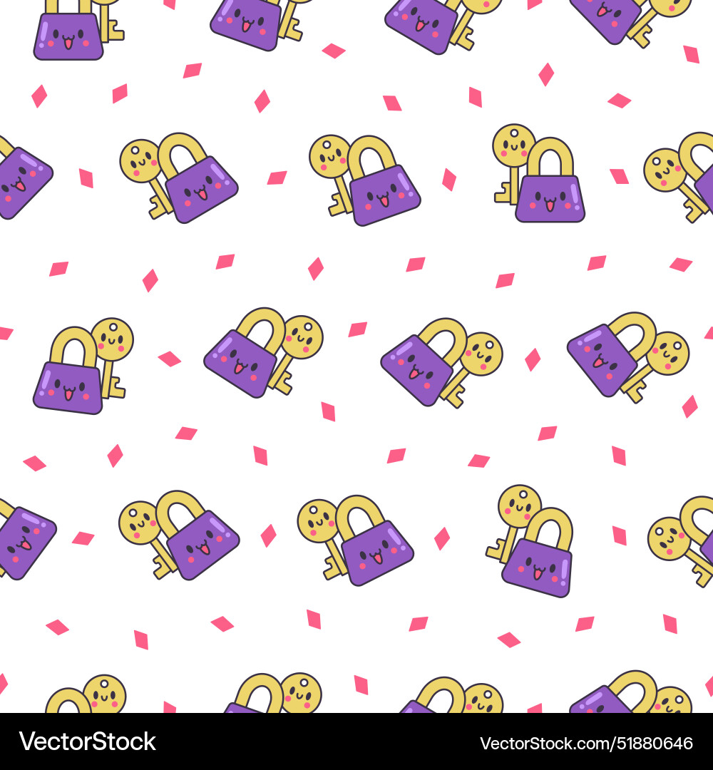 Cute kawaii key seamless pattern Royalty Free Vector Image