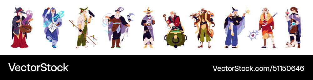Different wizards set old bearded magicians Vector Image