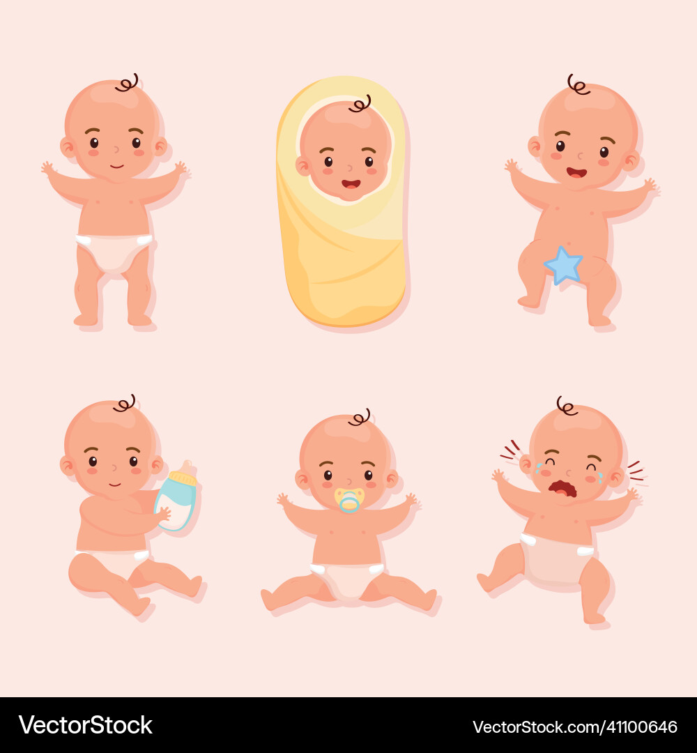 Little babies six characters Royalty Free Vector Image