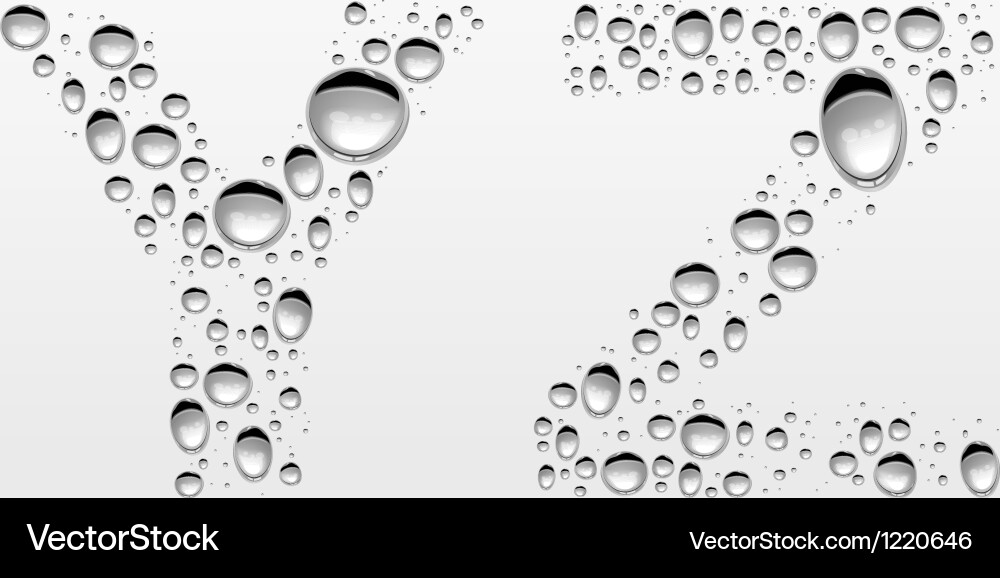 Realistic water drops font from y to z Royalty Free Vector