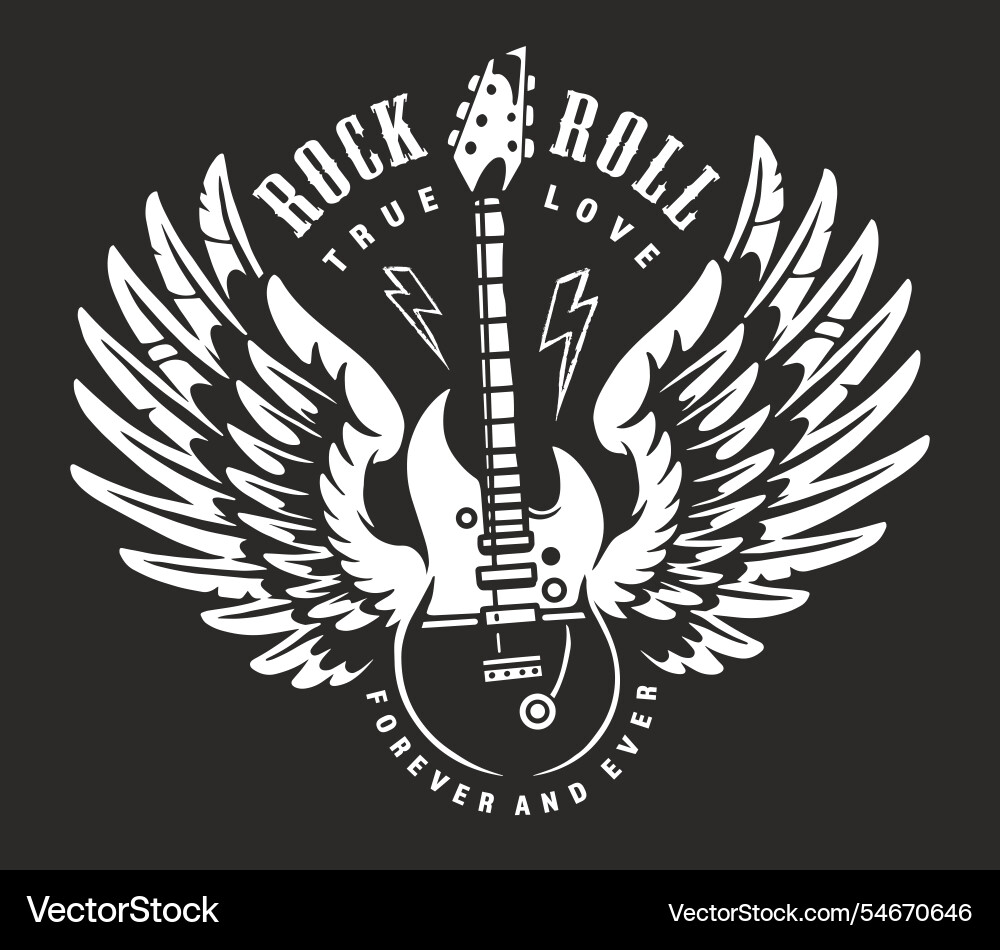 Rock and roll design with wings and guitar Vector Image