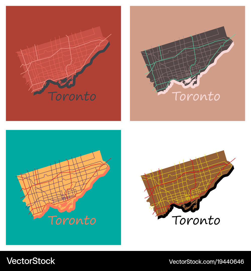 Set of flat color map toronto canada city plan Vector Image