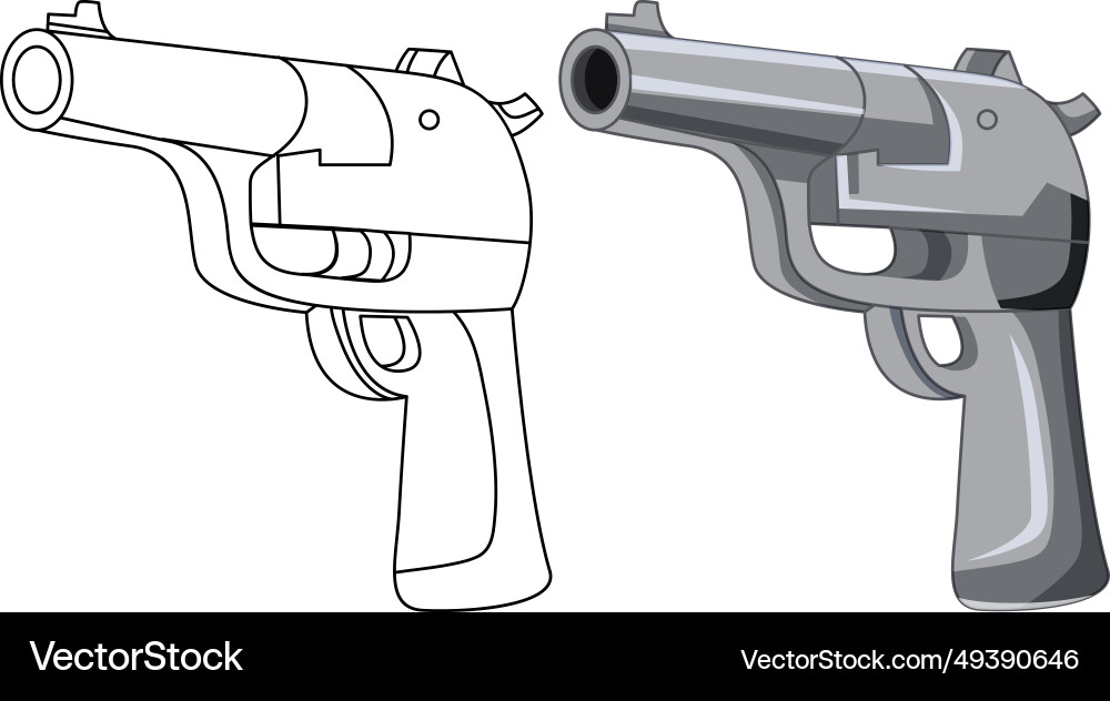 Simple cartoon gun and doodle outline Royalty Free Vector