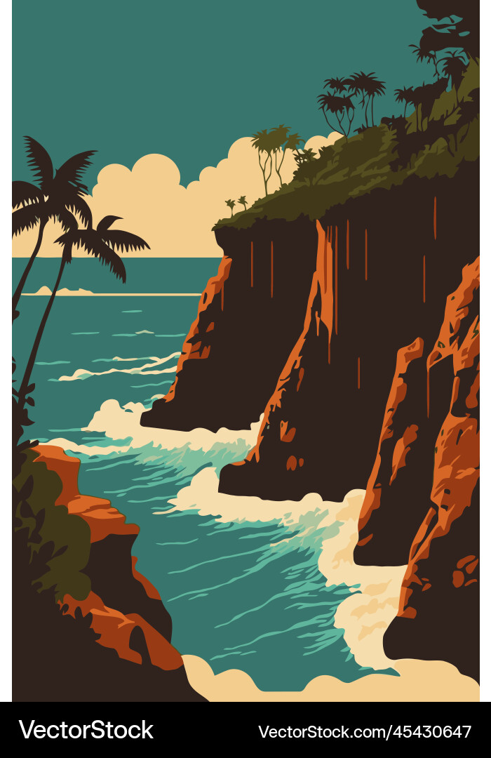 Beautiful bali beach cliff background Royalty Free Vector