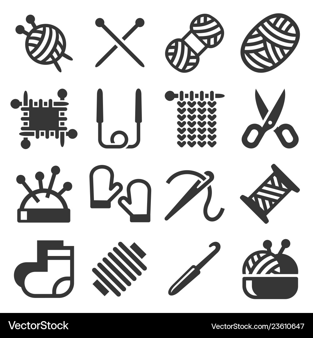 Knitting hand made icons set on white background Vector Image