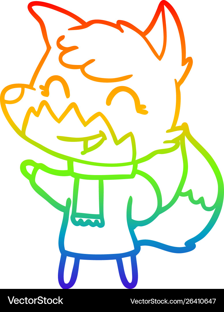 Rainbow gradient line drawing happy cartoon fox Vector Image