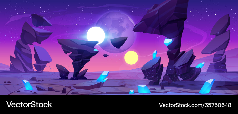Alien planet landscape at night for space game Vector Image
