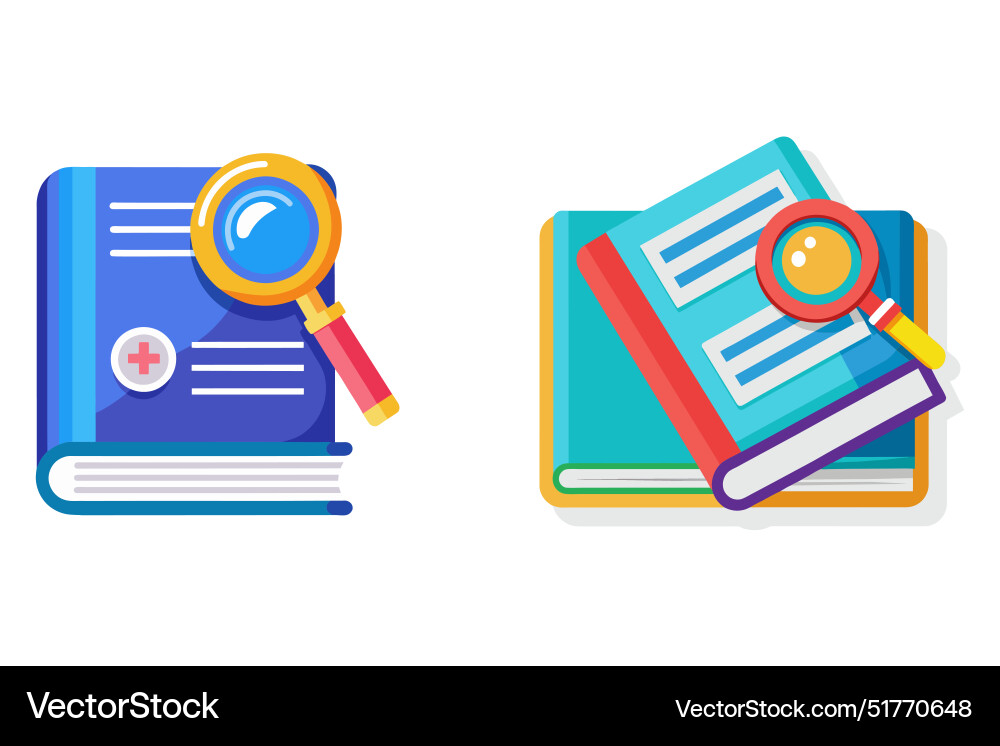 Book search set flat victor Royalty Free Vector Image