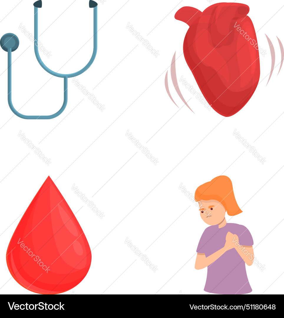 Cardiology disease icons set cartoon Royalty Free Vector