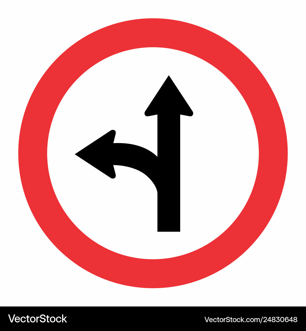 Fork left traffic sign Royalty Free Vector Image