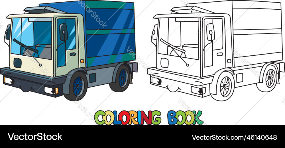 Funny small lorry with eyes car coloring book Vector Image