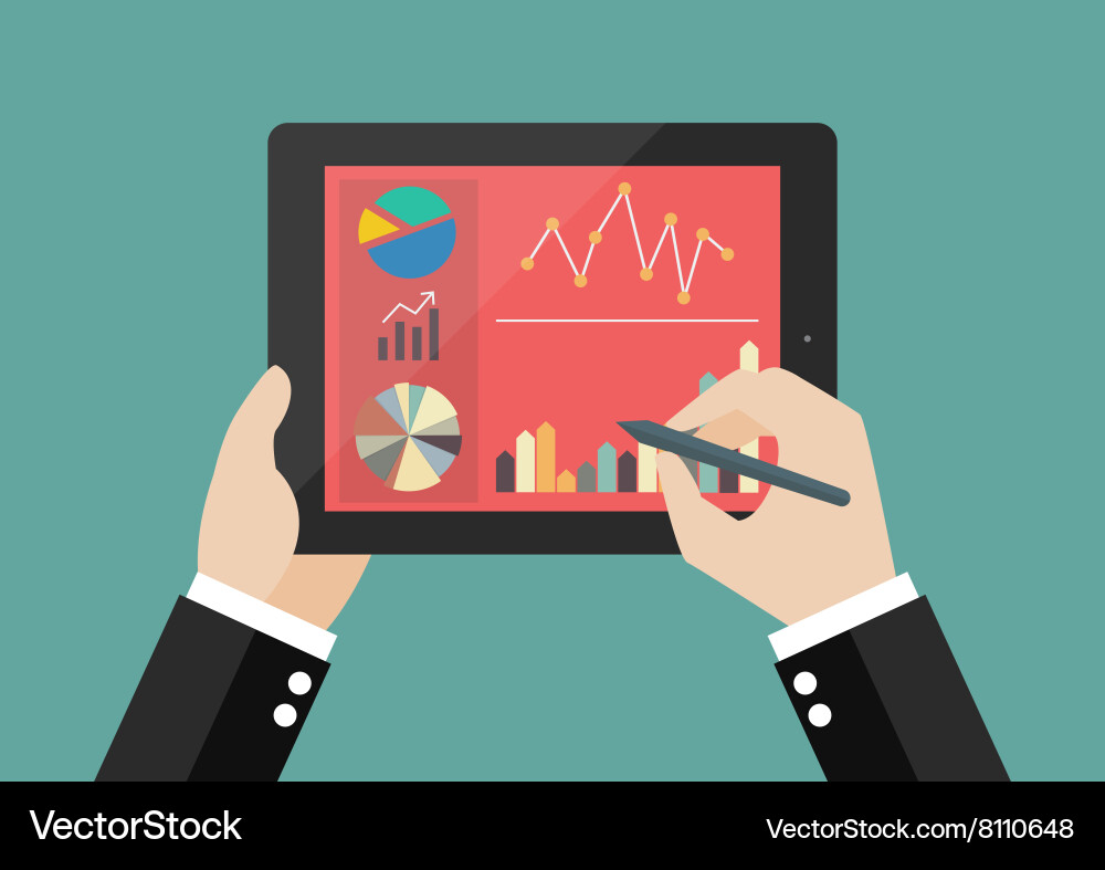 Hand writing on screen of tablet with flat Vector Image