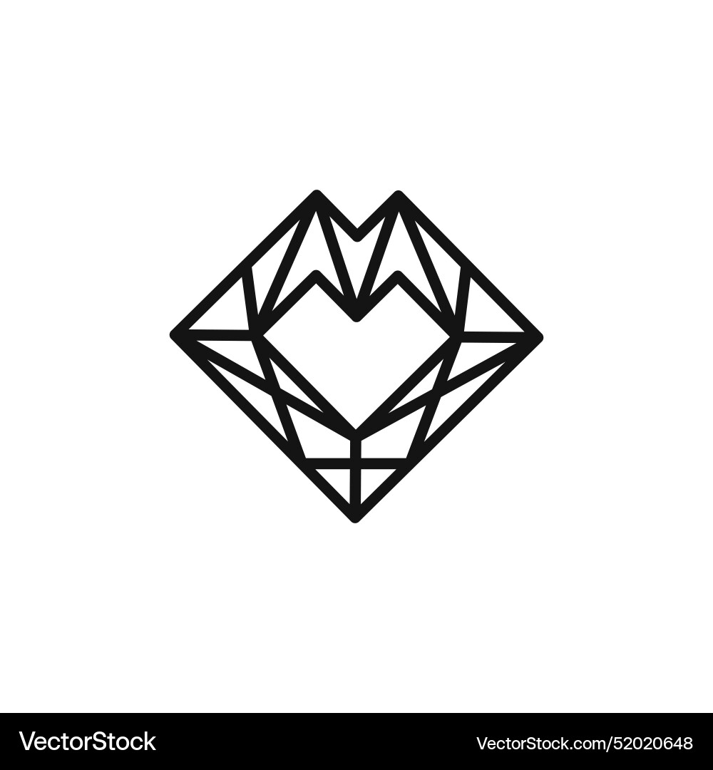 Heart shaped diamond icon outline collection Vector Image