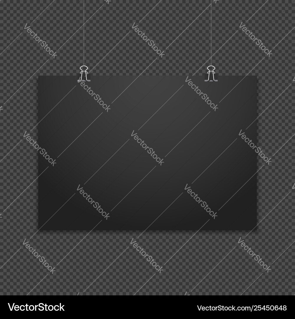 Horizontal poster clips suspended mockup Vector Image