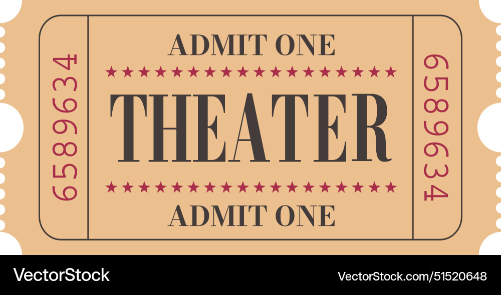 Retro theater ticket template admit one Royalty Free Vector