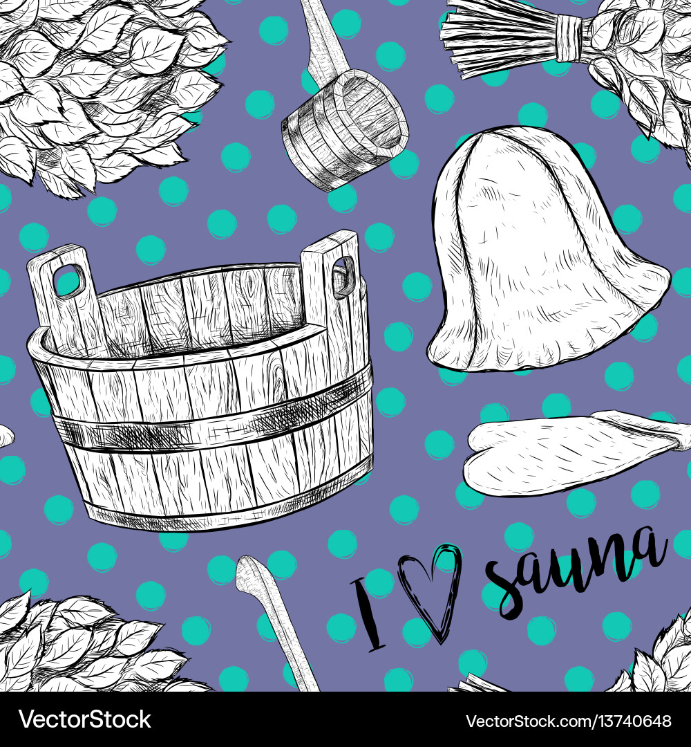 Sauna Essentials Hand-Drawn Pattern Royalty Free Vector