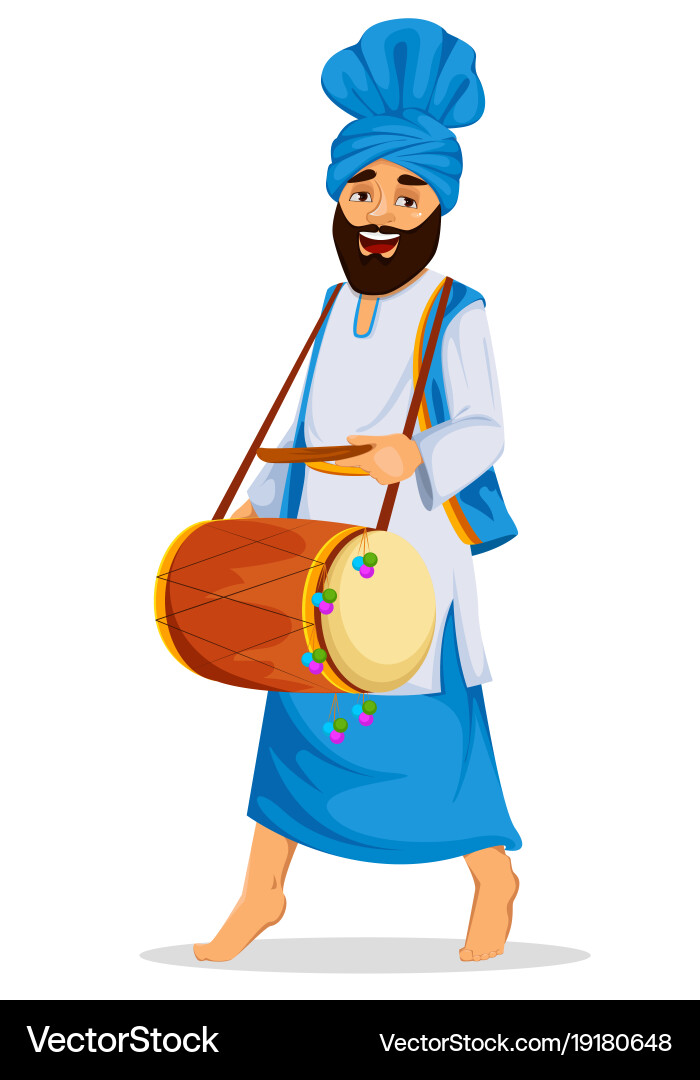 Sikh man with decorated drum Royalty Free Vector Image