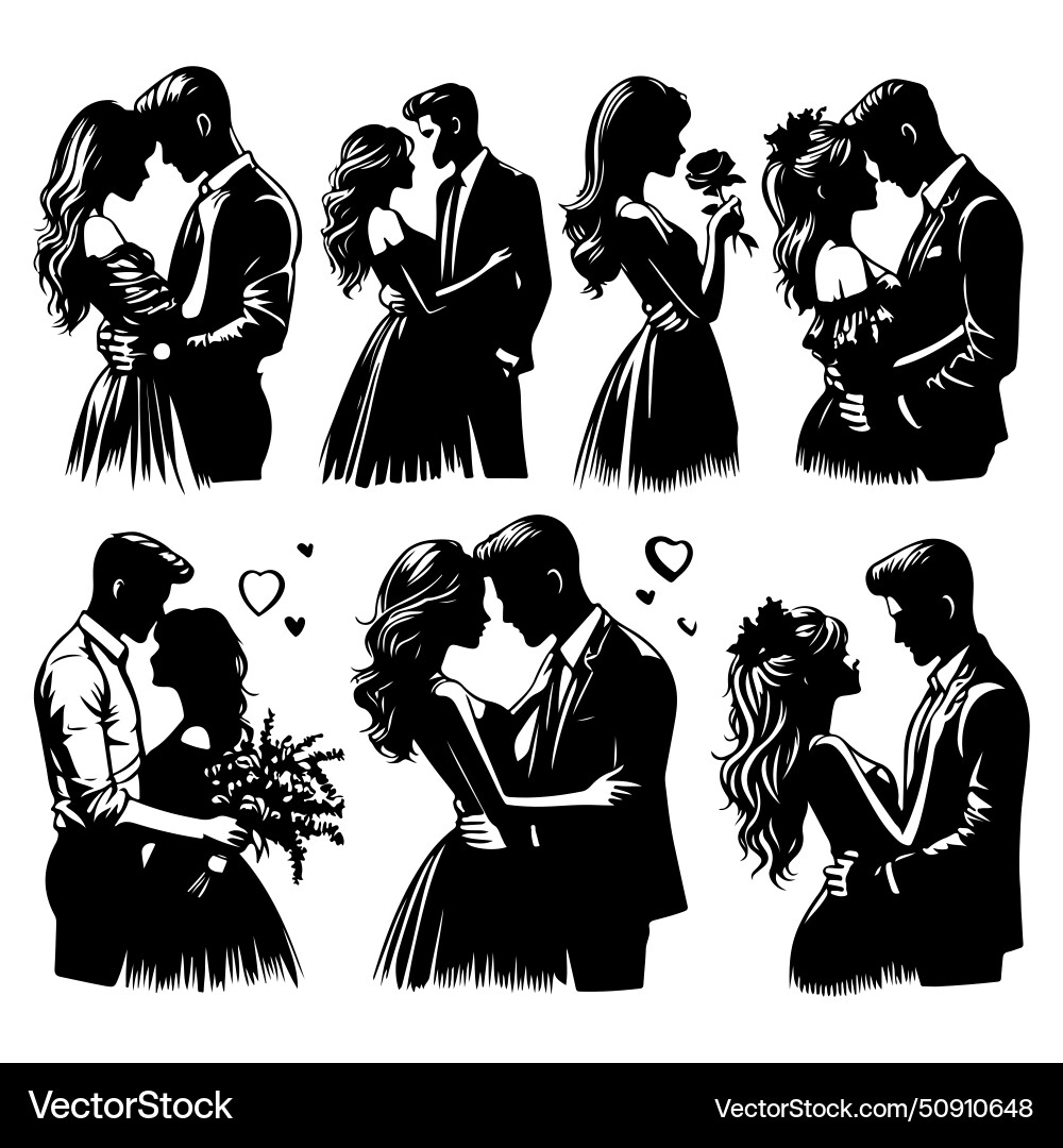 Silhouette set of romantic couple Royalty Free Vector Image