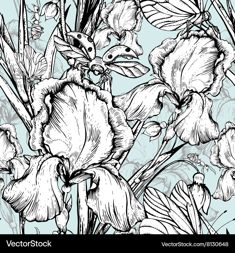 Vintage garden flowers seamless pattern Royalty Free Vector