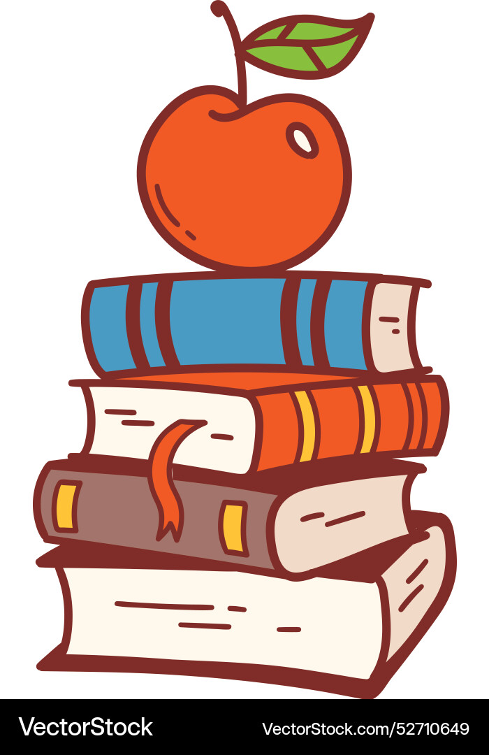 Apple on books Royalty Free Vector Image - VectorStock