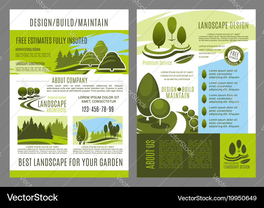 Brochure of landscape design build Royalty Free Vector Image